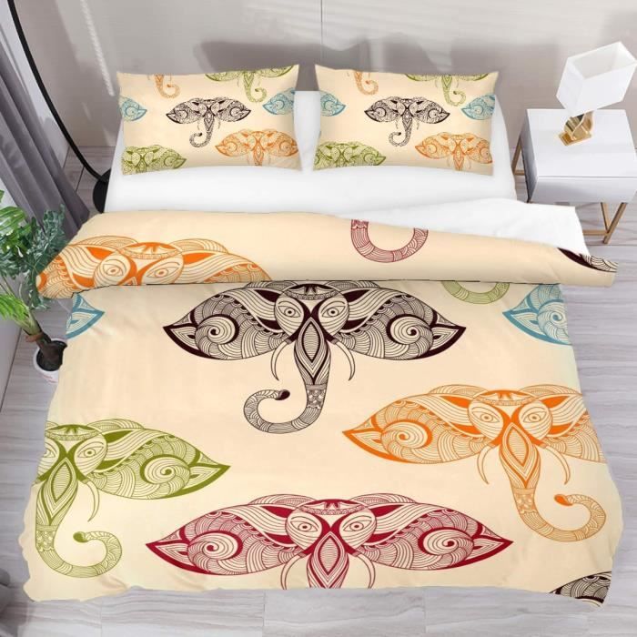 Harxise Bright Doodle Elephants Indian Tribe Pattern Parure De Lit 3 ...