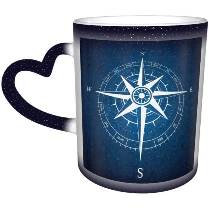 Mug en céramique avec boussole bleu ciel étoilé changeant de couleur ...