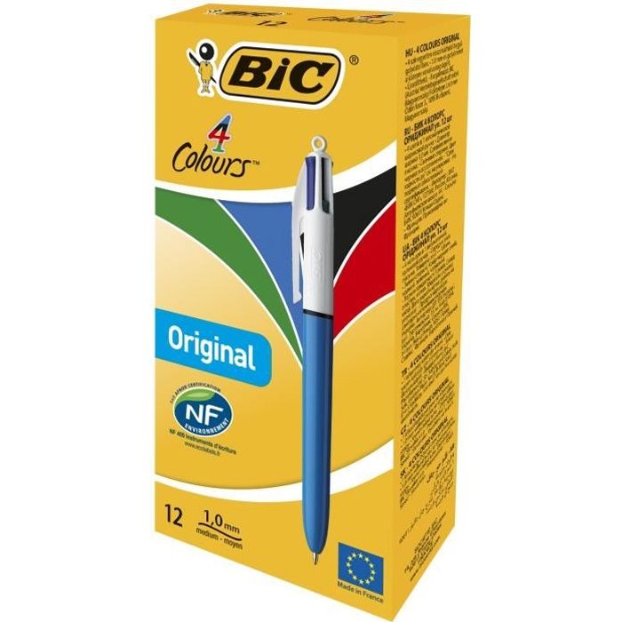 Bic 4 Couleurs Original Stylos Bille Rétractables Pointe Moyenne 1 0