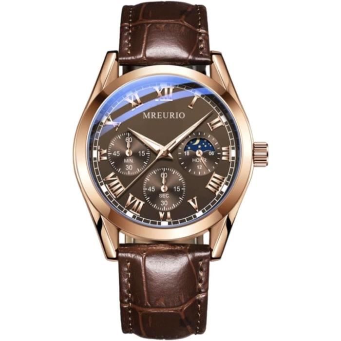 Mreurio Montre À Quartz Pour Homme Avec Bracelet En Cuir, Couleur Café ...