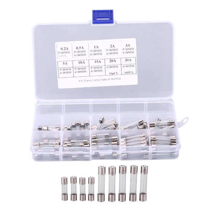 Garosa Tube à fusible Tubes de Fusibles, 100 Pièces 5*20mm 6*30mm Assortiment de Tubes de ...