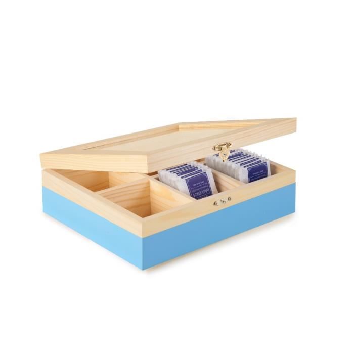 Boîte à Thé - IBILI - 748500 - Bois - 6 Compartiments - Bleu - 22 x 18 ...