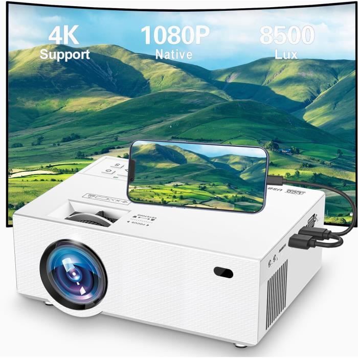 Projecteur Vidéo 8500 Lumens, Projecteur Portable 1080P Full Hd, Mini ...