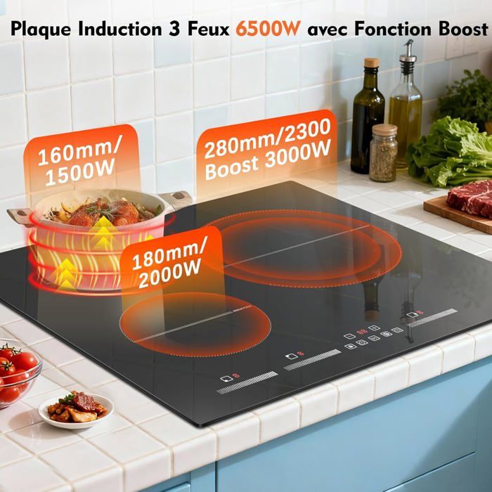 Plaque induction encastrable - SUTEO - 3 feux - 60 cm - Fonction Boost ...
