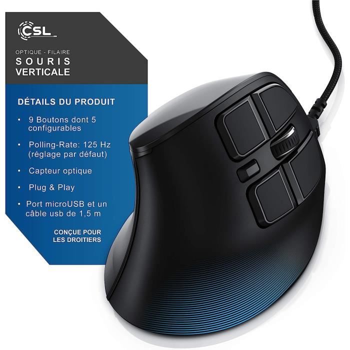 Souris optique verticale filaire avec écran OLED - Boutons ...