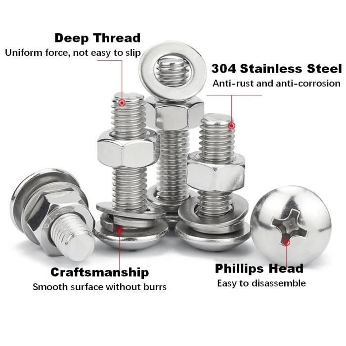 Bouoacoua Vis Boulon Inox Ecrous Et Rondelles Assortiment Kit Vis A ...