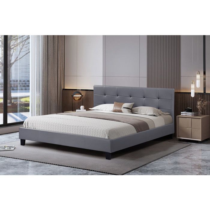 Lit double en pvc "Julia" - 140 x 190 cm - Gris - Cdiscount Maison