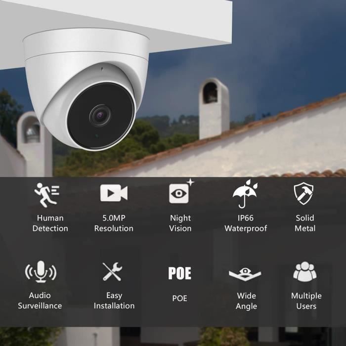 5Mp Hd Caméra Ip Poe Dôme En Métal Pour Intérieur Extérieur,Grand Angle ...