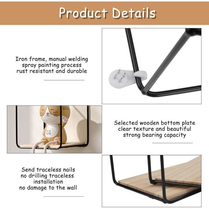 Rectangle Etageres Murales Lot De 4, Etagere Murale Bois Étagère Murale ...