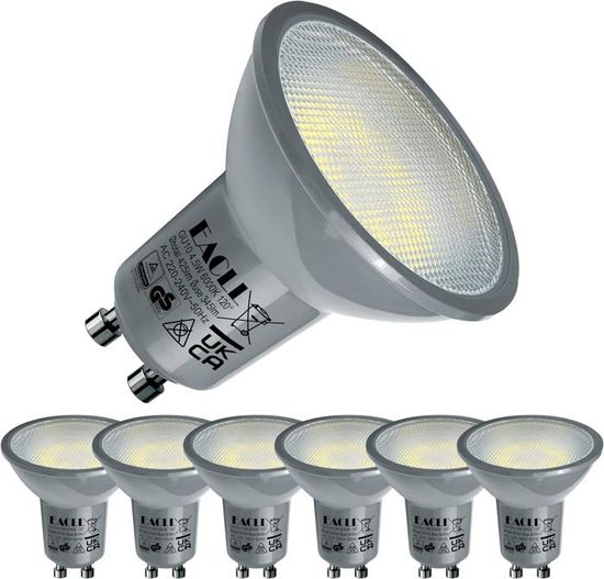 Ampoule LED GU10 Blanc Froid 45W quivalent Halogne 50W Lot de 6 345 Lumens 6000K Non Dimmable ...