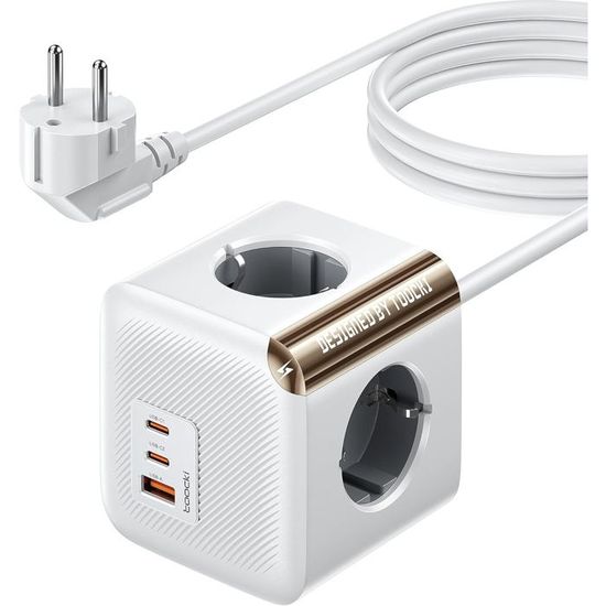 TRAHOO-Prise Murale USB 7 en 1, 4 Prises Secteur 220V, 2 Ports USB-C, 1 ...