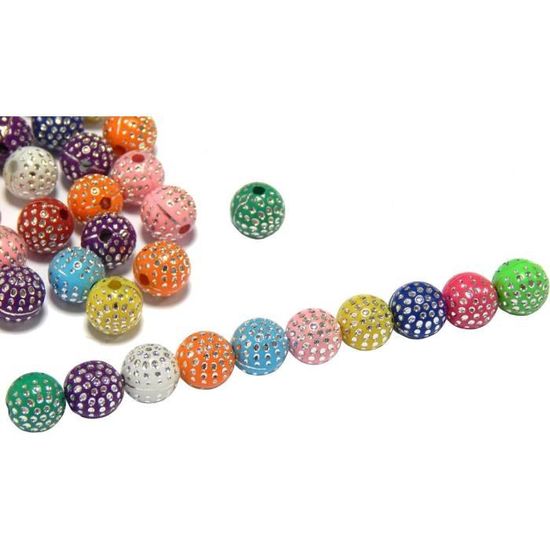 Lot De 200 Perles Rondes En Plastique - 8 Mm - Effet Strass - Perles ...