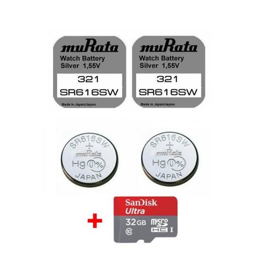 Pile montre SR616SW MURATA Lot de 2 piles avec carte micro SD 32 Go ...