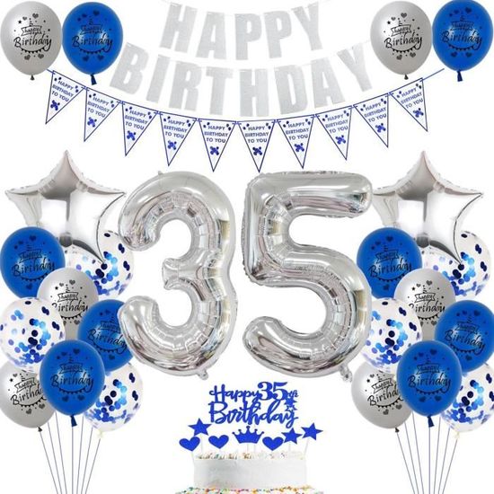 Décoration 35 Ans Anniversaire Homme Femme Décoration Argent Bleu ...