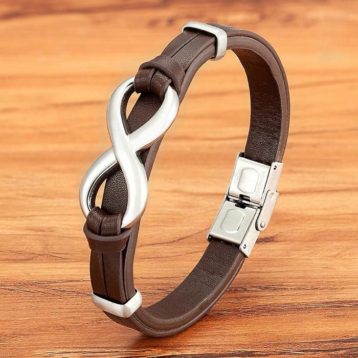 Cuir véritable de luxe Infinity Symbol Bracelet pour hommes Boucle en ...