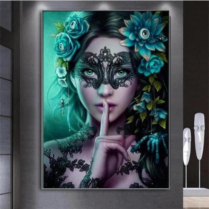 Diamond Painting Femme Fleur Verte,Broderie Diamant Kit Complet,5D ...
