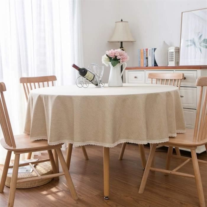 Nappe De Table Ronde Avec Bordures De Dentelle Lavable Tissu De Table ...