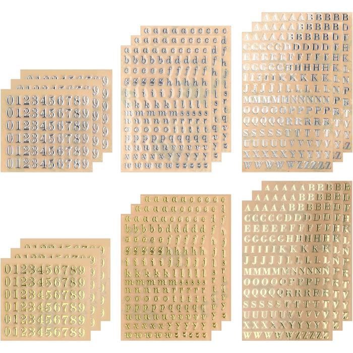 18 Feuilles Autocollants Numéros Alphabet, Mini Métal Autocollants ...