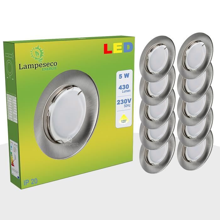 Lot De 15 Spot Led Encastrable Alu Brossé Blanc Neutre 5w Eq 50w Ref
