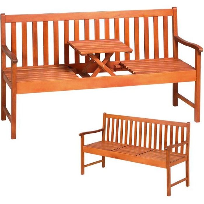 Banc de jardin en bois d'eucalyptus 3 personnes avec plateau ...