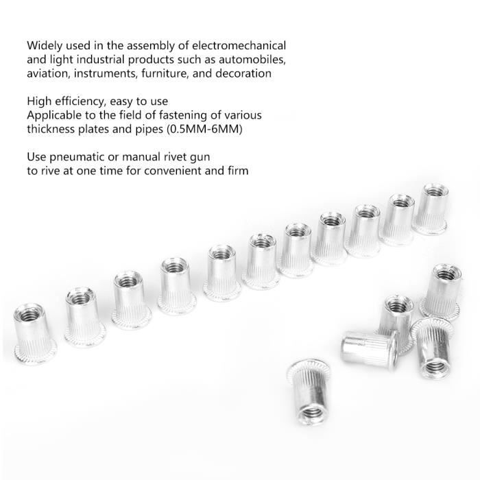 SAL écrou à rivets aveugles crous à rivets filetés en métal, 100 pièces, accessoires d'outils de ...