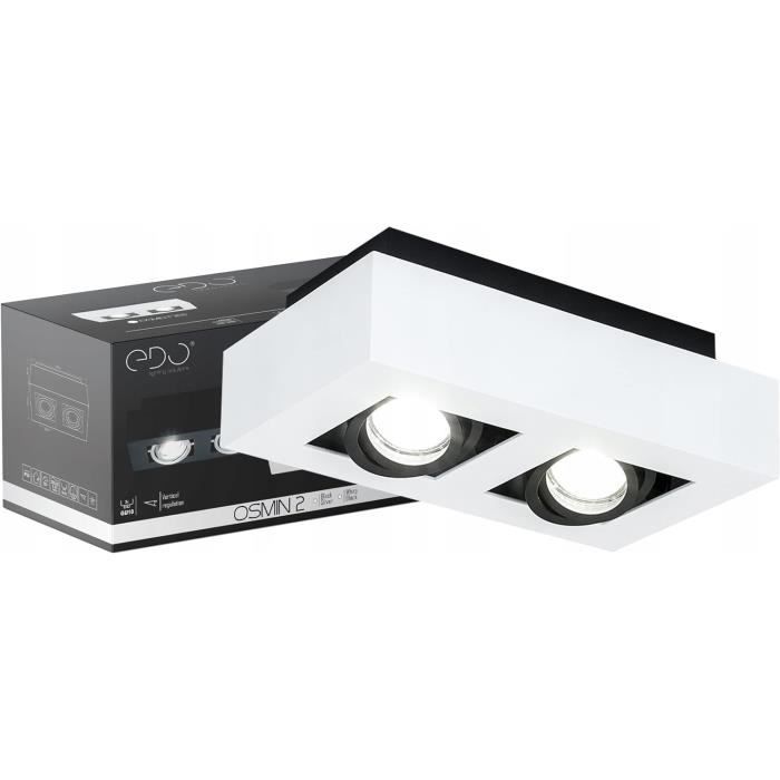 Spot Plafond Double En Saillie Osmin 2 Blanc Noir Ip20 Carré, Spot ...