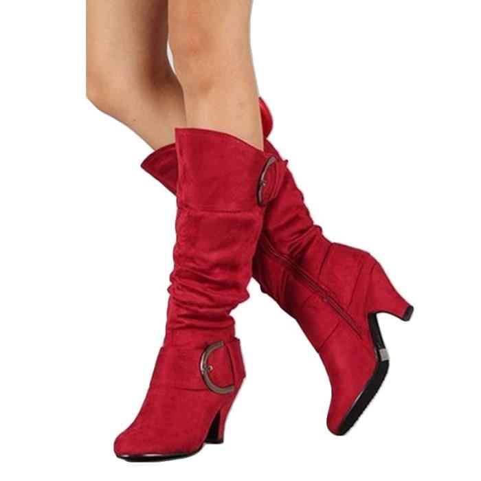 Bottes hautes femme de marque luxe - Manche - Rouge - Boucle de ...
