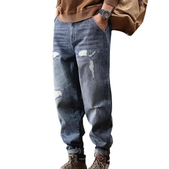 Jeans Skinny Déchiré pour Homme Jean a Trou Serré Jeans Mode Rétro Pant ...