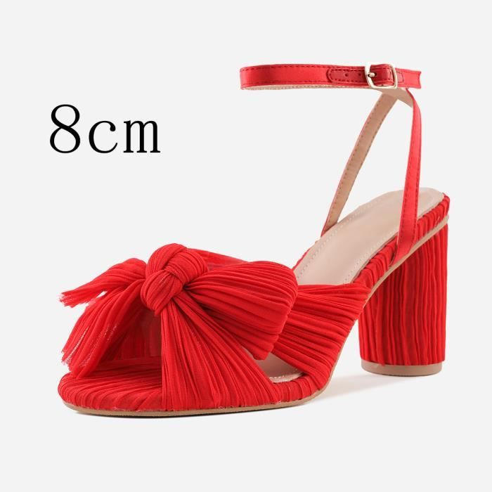 Sandales Femme Rouge - AIEVIS - Nœuds papillon - Bout Ouvert - Boucle ...