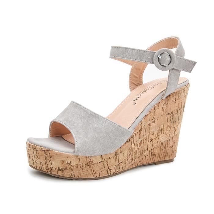 Sandales Femme d'été à Talons Hauts - Marque Luxe KJEHOME - Gris Gris ...