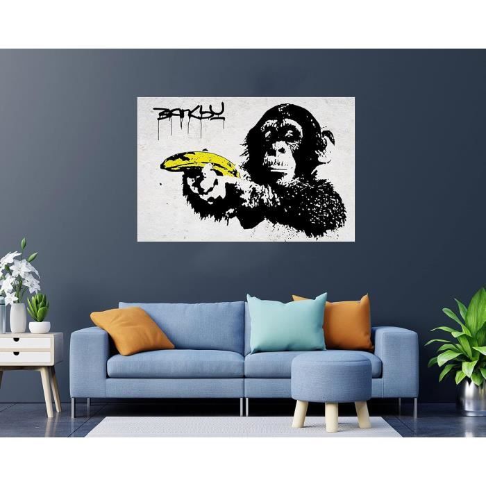 Banksy Toile Tableau Monkey With Banana Street Art Graffiti Toile Art ...