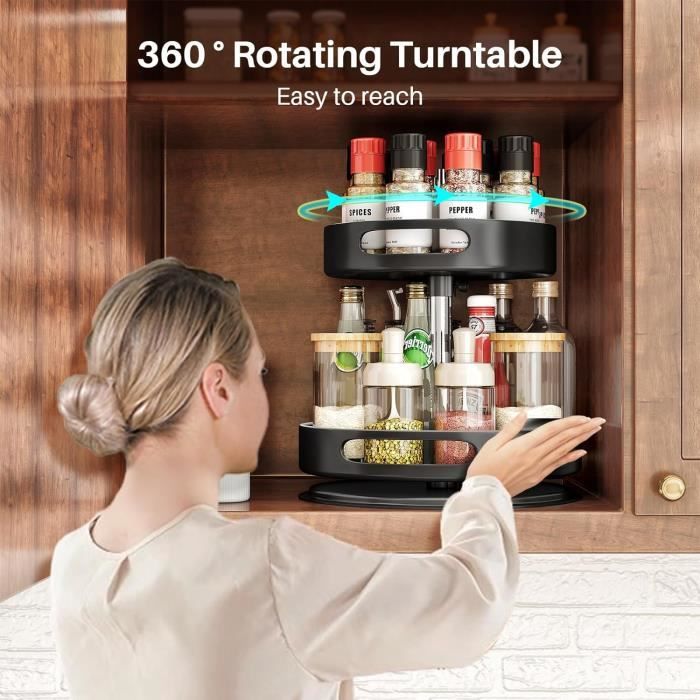 Plateau Tournant,Lazy Susan 2 Niveaux En Métal En Acier Tournant Etagere A Epices,Plateau ...
