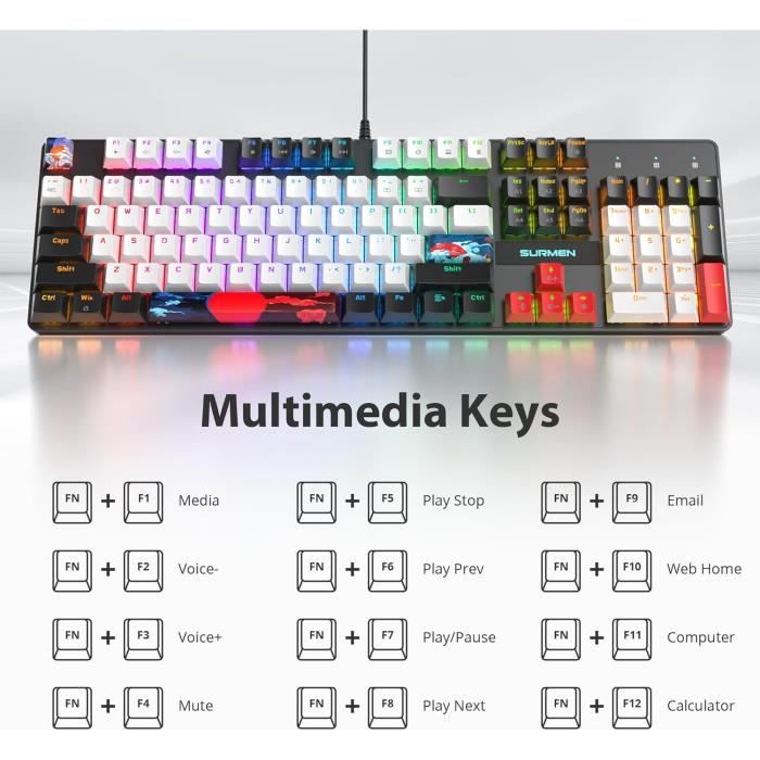 Clavier De Jeu Mécanique Pleine Grandeur,Qwerty Layout Clavier Noir ...