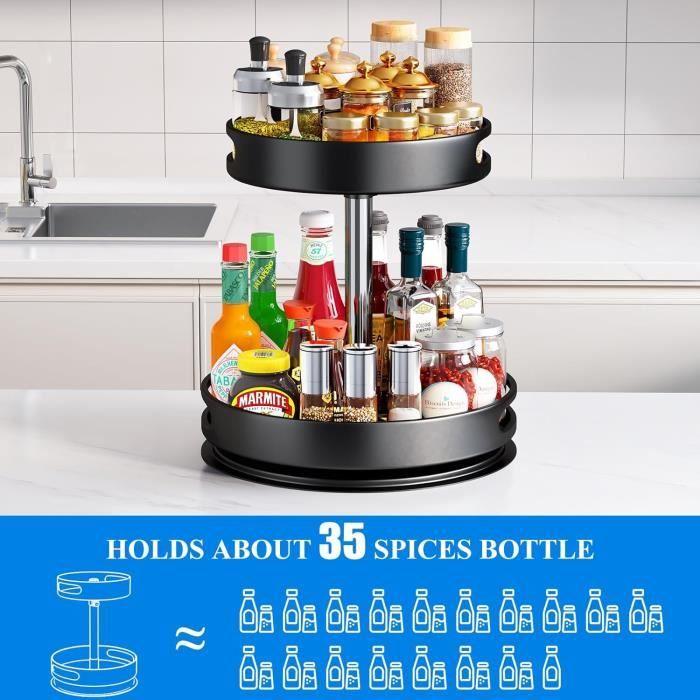 Plateau Tournant,Lazy Susan 2 Niveaux En Métal En Acier Tournant Etagere A Epices,Plateau ...