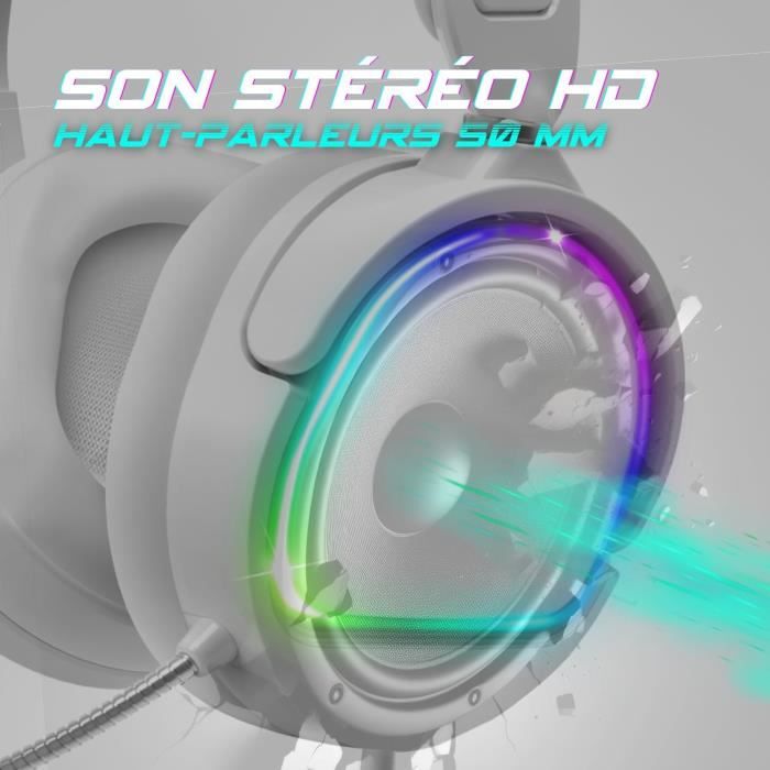 Pro H6 | Casque Gaming Blanc Filaire Rgb Avec Micro | Compatible Ps5 ...