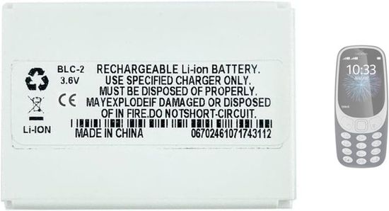 BLC-2 Batterie de rechange compatible avec Nokia 3310 3330 3410 3510 3510i 5510 6650 6800 ...