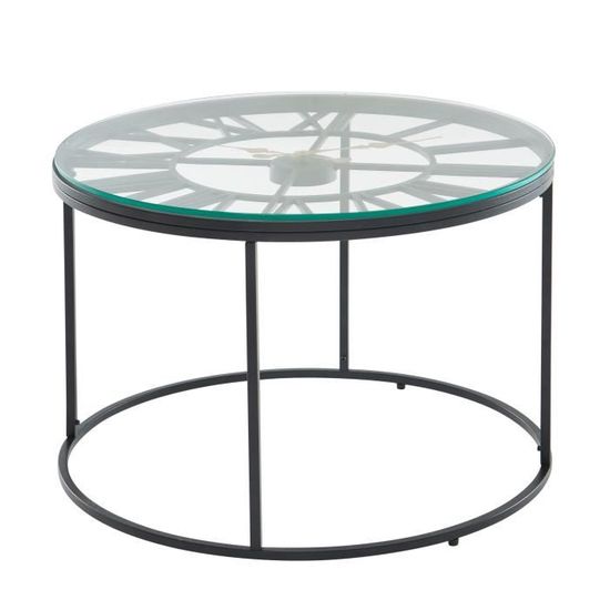 Table Basse Ronde Verre 60x60x43 cm Moderne Métal Noir - FINEBUY ...