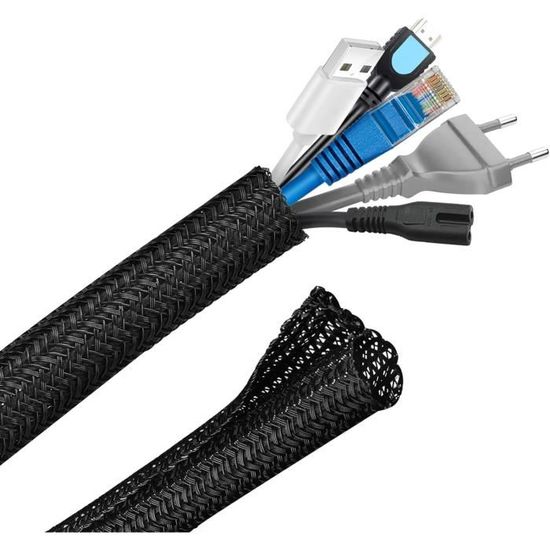 Manchon de Cache Câble Réglable, 3m Range Gaine Câble Tressé en Pet ...