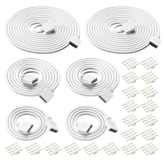 6 PCS 0,5 M-1 M-2 M Câble d'extension de bande LED RVB Câble d ...