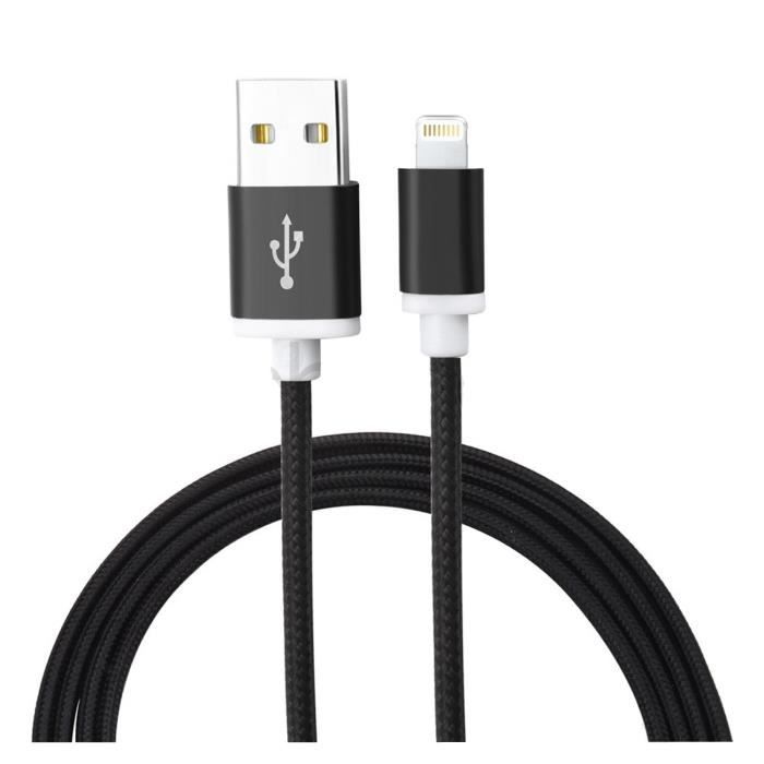 Cable Lightning pour iPad 4 9.7"-iPad 7 10.2 2019 10.2" - Nylon Noir 1 ...