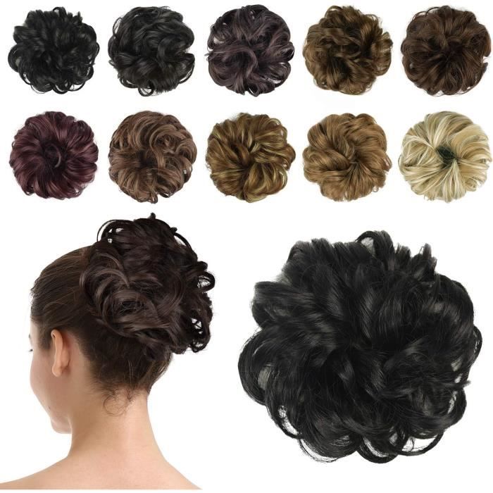 Postiche Chignon Cheveux Naturel Chignon Effet Decoiffe Méchés Bouclé ...