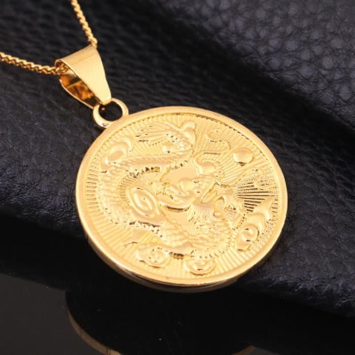 Collier pendentif homme en plaqué or jaune 18 carats sculpture - Achat ...