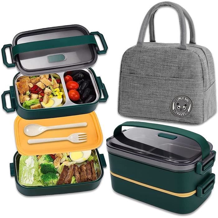 Lunch Box Inox avec Sac Lunch, 1100ml Double Couche Boite Repas avec 3 ...