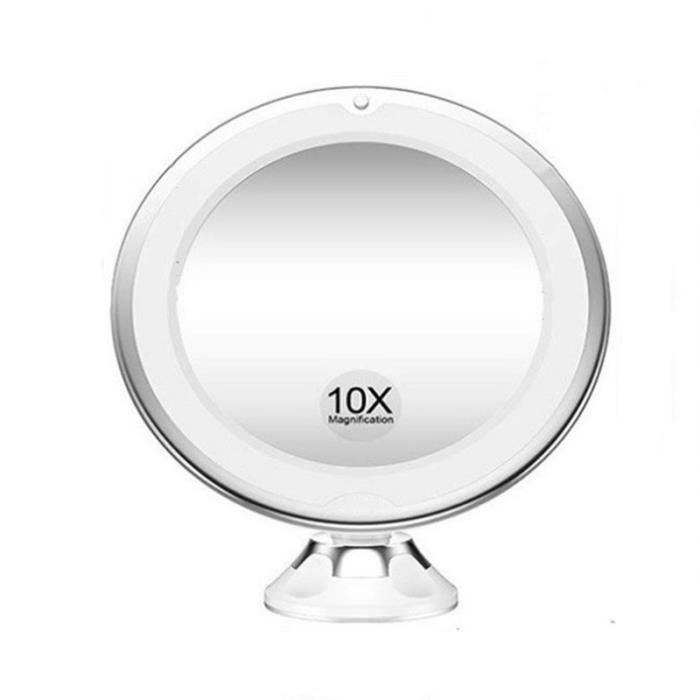 Miroir grossissant lumineux - ZGEER - Modèle X10 - 10x - Rotation 360° - Ventouse robuste ...