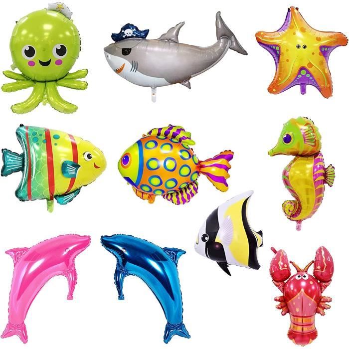 10 Pièces Ballons De Poisson Ballons De Requin Anniversaire Sous La Mer ...