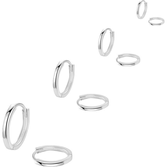 4 Paires Boucles D'Oreilles En Argent 925 Boucles D'Oreilles Créoles ...