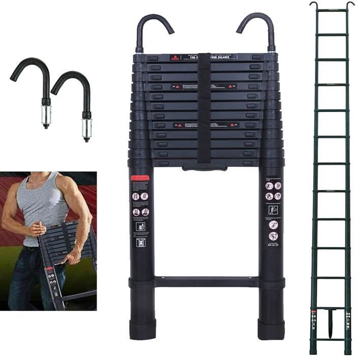 Échelle télescopique 5m - 16,4 Pi avec 2 crochets, échelle en aluminium ...