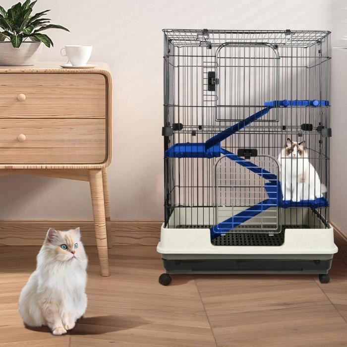 ERROLVES Cage à chat villa Noir et bleu 3 Étages Grand espace libre ...