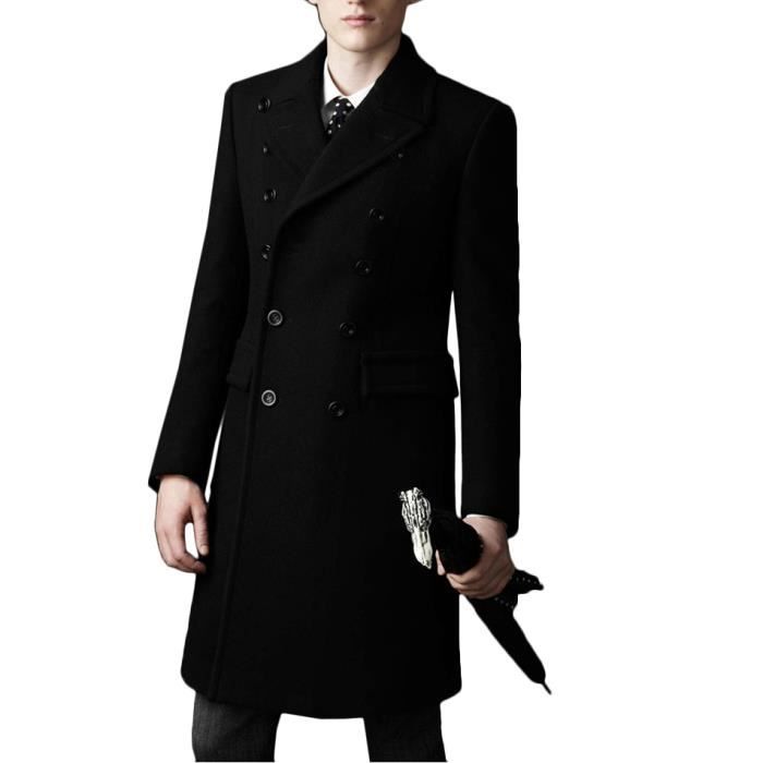 Manteau Long Homme Mode Caban Homme Manteau en ... Noir - Cdiscount ...