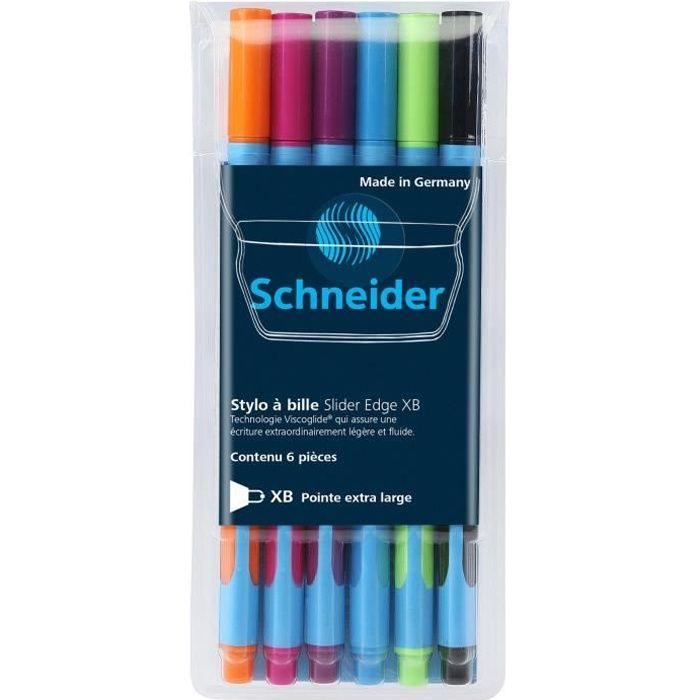 SCHNEIDER Pochette de 6 stylos à bille Slider Edge XB - Caoutchouc et ...